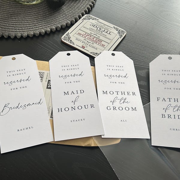 Personalised Reserved Seat Tag for Minimalist Wedding - Angelina - Etsy
