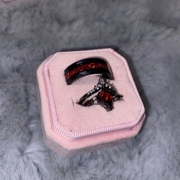 Skye Natural Red Garnet Couples Ring Set- His and Hers Matching Wedding ...