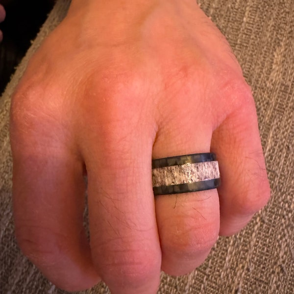 Elk Antler Ring W/ Carbon Fiber Stripes, Elk Antler Rings, Unique ...
