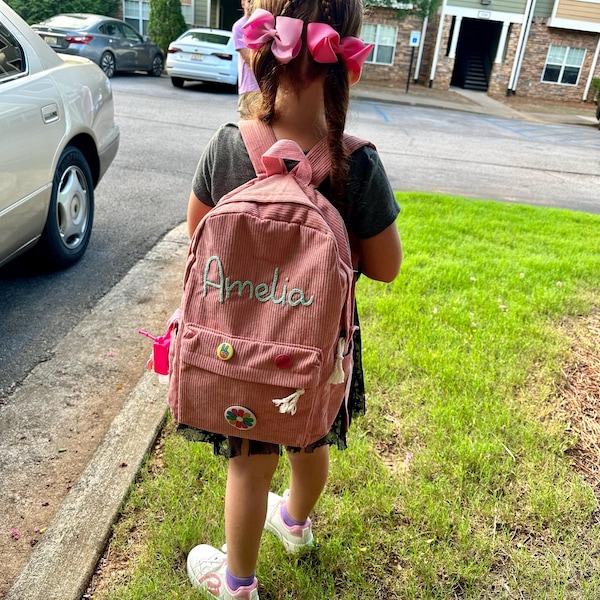 Custom Corduroy Backpack: Personalized Embroidered School Bag for Kids ...