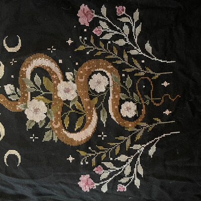 Gothic Snake Cross Stitch Pattern PDF Flowers Crescent Moon Witchy ...