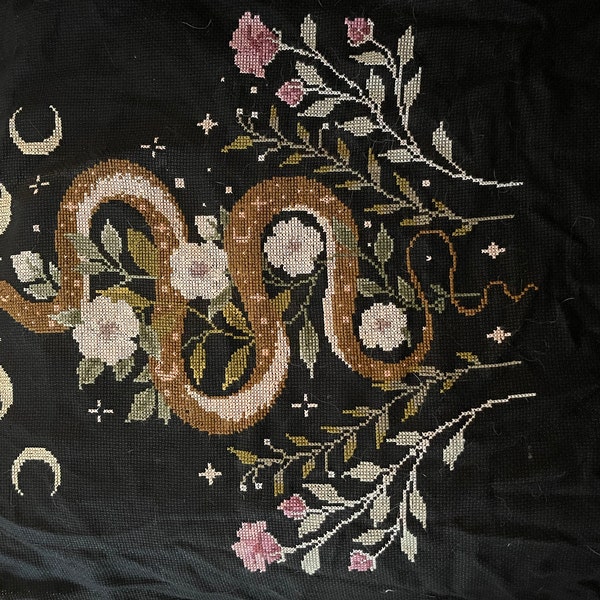 Gothic Snake Cross Stitch Pattern PDF - Flowers Crescent Moon Witchy ...