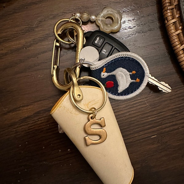 Initial Keychain Brass, Personalized Keychain, Retro Monogram Keychain ...