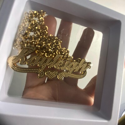 Real 18K Gold Filled Custom Name Necklace, Birthstone Nameplate, Name ...