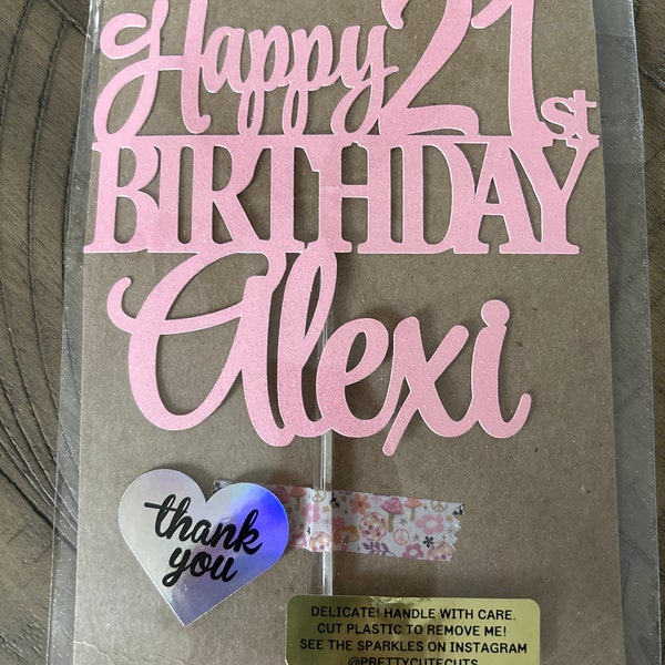 Glitter Happy 21st Birthday Personalized Cake Topper, Hello 21, Twenty ...