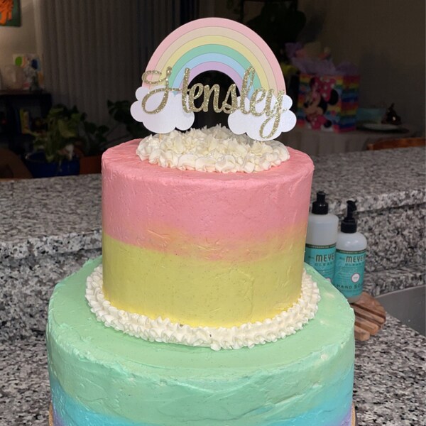 Rainbow Cake Topper in Pastel Colors - Personalized - Birthday Cake ...