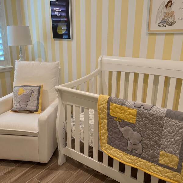 Bunny Baby Crib Quilt, Rabbit Blanket, Neutral Bunnies Bedding for Baby ...