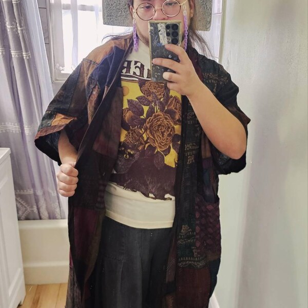 Fall Hippie Boho Men’s Women’s Patchwork Cotton Kimono, Grunge Style ...