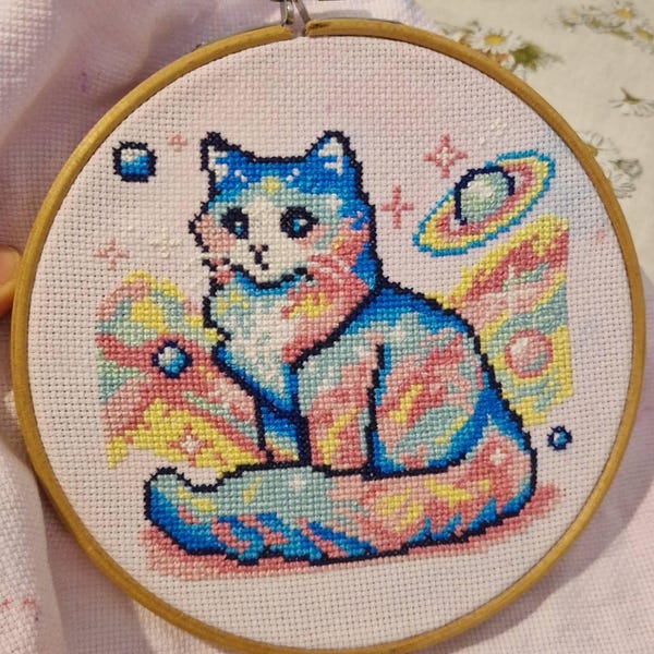 Galactic Cat Cross Stitch Pattern PDF - Cute Celestial Galactic Starry ...
