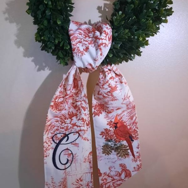 Cardinal Red Toile Winter Wreath Sash, Monogrammed Winter Front Door ...