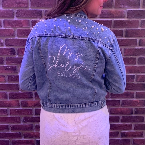 DIY Mrs Denim Jacket Iron on | Bride Jean Jacket | Mrs Last Name Iron ...