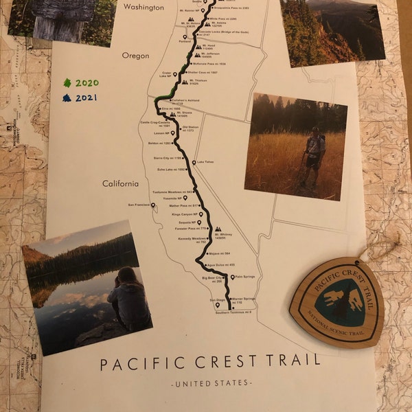 Pacific Crest Trail Map | PCT Hiking Trail Map | PCT Poster | Trail Map ...