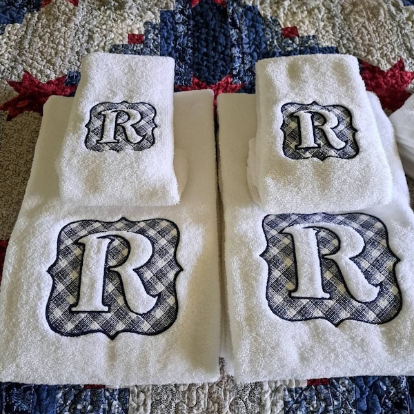 Embossed Terry Towel Monogram Letters A-Z and Gingham Buffalo Plaid ...
