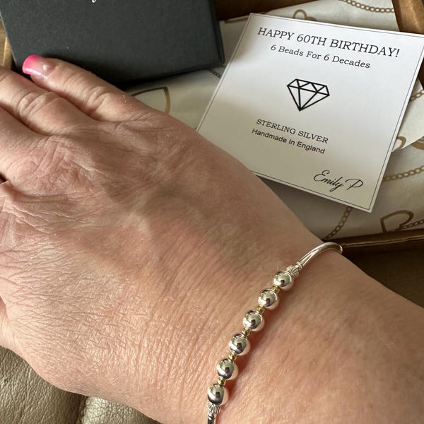 60th Birthday Gift, Sterling Silver 6 Bead Bracelet, 60th Jewellery ...