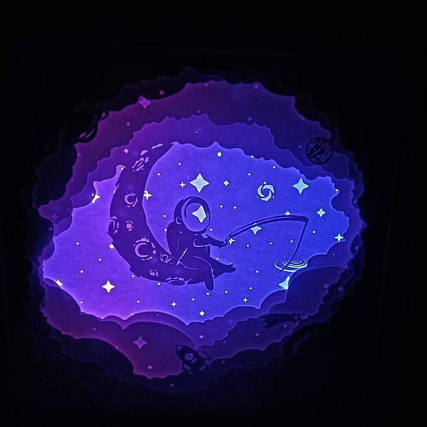 Space Cosmonaut Shadow Box SVG Template, Star Astronaut Papercut ...