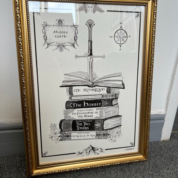 Tolkien Inspired Hand Drawn Book Stack Illustration Print // Lotr ...