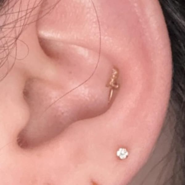 14K Solid Gold Threadless Dangle Hidden Helix Earrings/cartilage ...