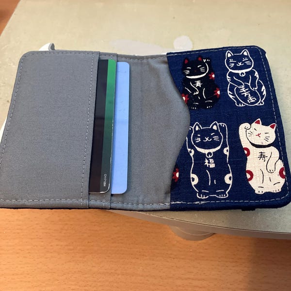 Minimalist Card Wallet With Keychain Option, Japanese Lucky Cats, - Etsy