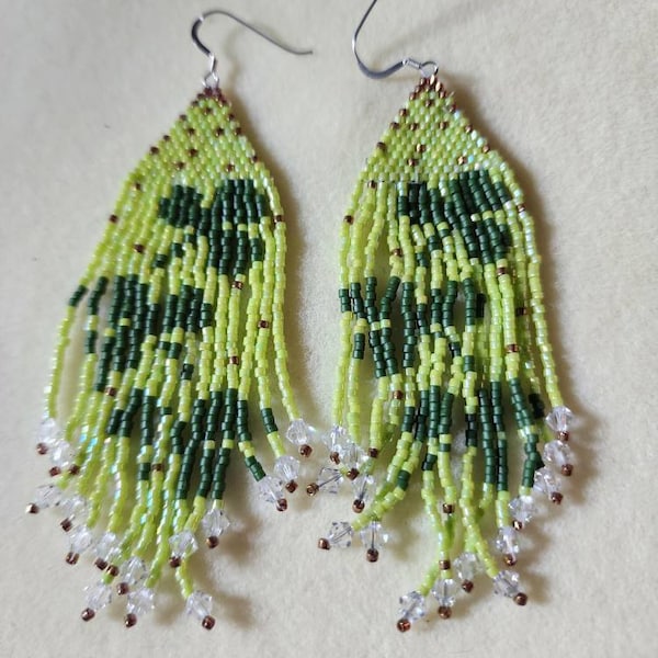 Beaded Clover Leaves Brick Stitch Earrings With Fringe Pattern - Miyuki ...