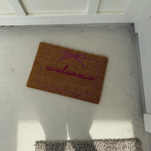Coquette Pink Bow Doormat • Girly Welcome Mat • Soft Aesthetic Entry ...
