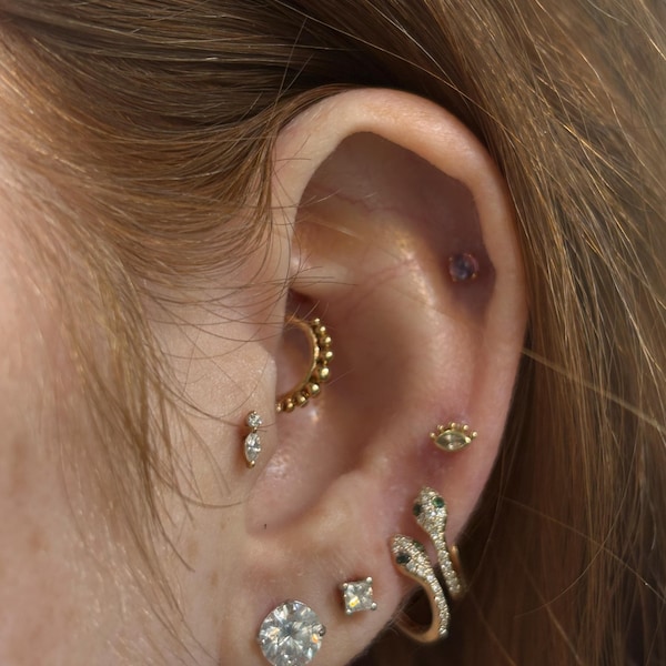 14K Solid Gold Heart Cartilage Earrings Miniature Flat Back Stud ...