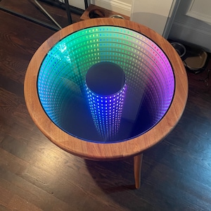İnfinity Mirror Coffee Table, Led Light Table, Wooden Coffee Table, 3D ...