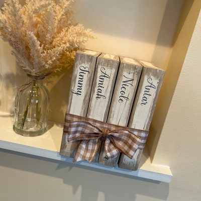 Personalized Family Book Stack, Wood Book Stack, Personalized Book ...