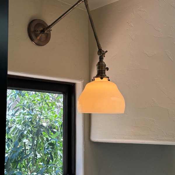 Wall Sconce With White Glass 8" White Gourd Shade and Adjustable Arm - Etsy