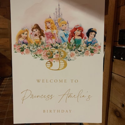 Princess Birthday Sign, Gold Pink Party Welcome Poster, Greenery ...