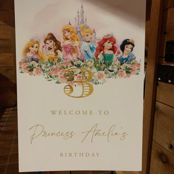 Princess Birthday Sign, Gold Pink Party Welcome Poster, Greenery ...