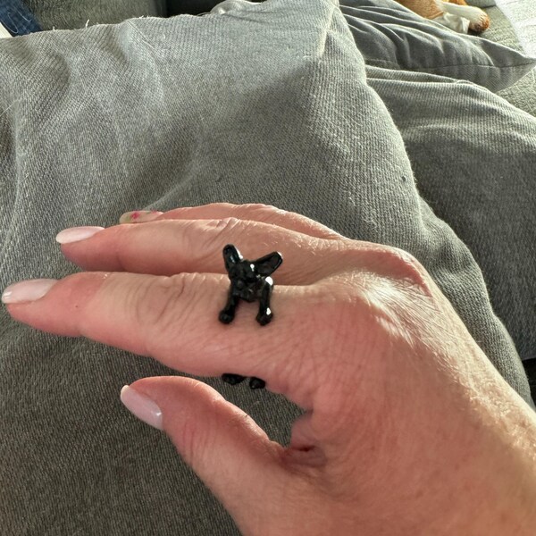 Handmade French Bulldog Adjustable Ring Black Gold or Silver Frenchie ...