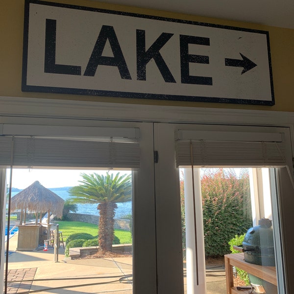 Large Canvas Lake Sign| Lake Direction Sign | Lake House Decor | Rustic ...