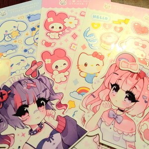 Kawaii Friends 2.5 Inch Clear Acrylic Keychains Kuro / Mel / Cinna Epoxy Double Sided Japanese ...