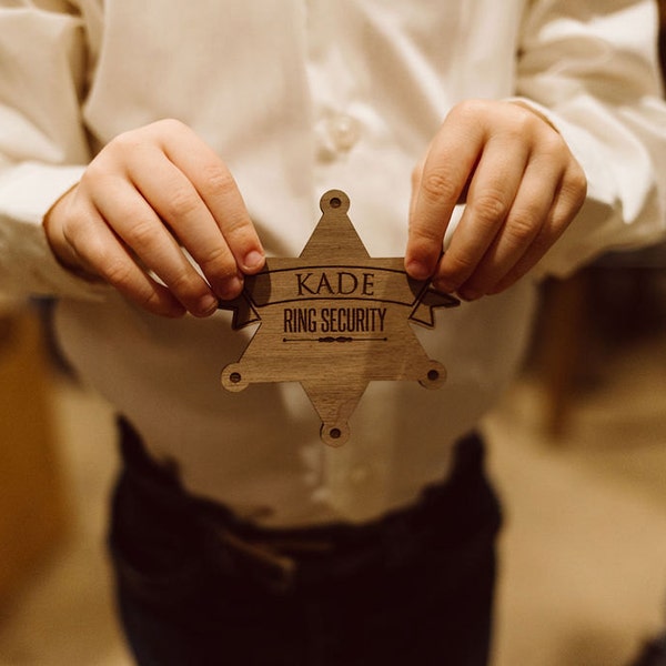 Ring Security Badge, Ring Bearer Badge, Ring Bearer Gift, Wood Name ...