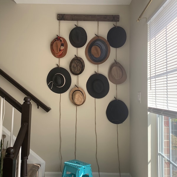 Hat Organizer - Hat Wall Hanging - Fedora Display - Hat Rack ...