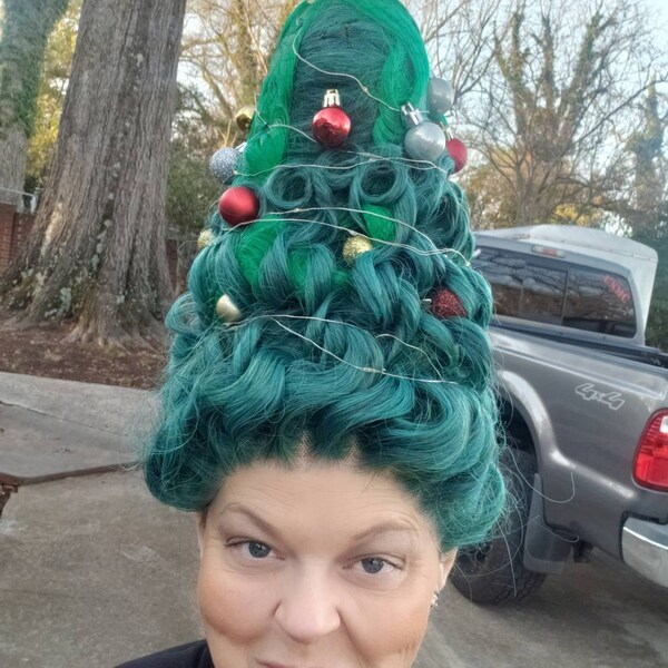 MADE TO ORDER Christmas Tree Wig, Drag Wig, Wig With Lights, Updo Wig ...