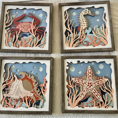 Ocean Shadow Box Templates SVG Bundle, 3D SVG Sea Life Cardstock ...