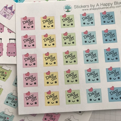 Happy Day off Reminder Tracker Cute Kawaii Planner Stickers for Erin ...