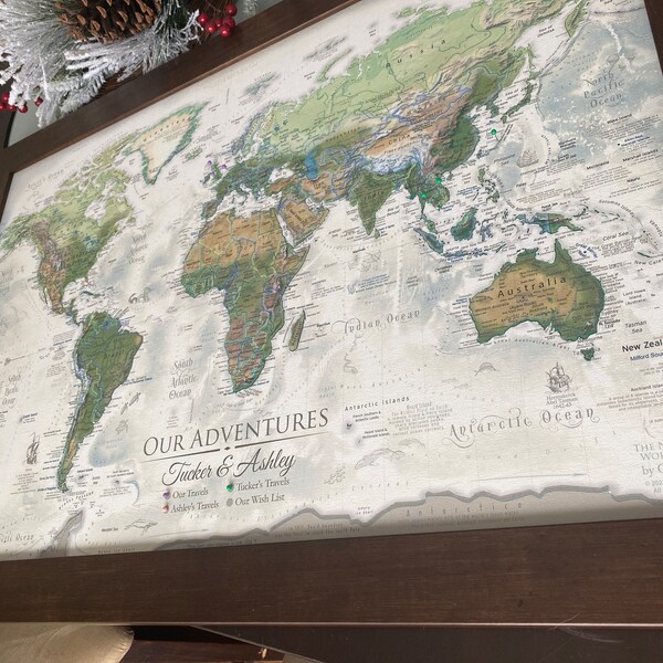 Nautilus World Map Push Pin, World Map Wall Art With USA National Parks ...