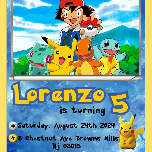 Editable Pokemon Card Invitation, Pokemon Birthday Invitation, Pikachu ...