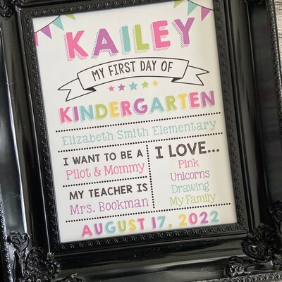 First Day of School Chalkboard Sign Editable DIGITAL FILE Girls Pastel ...