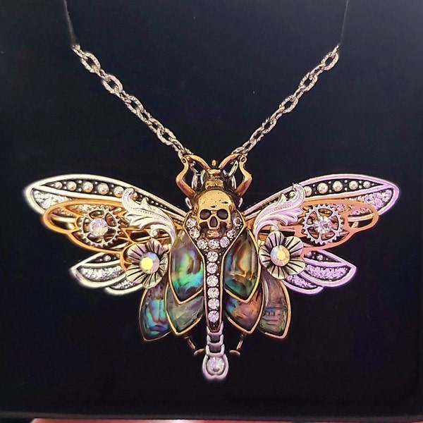 Gothic Art Nouveau Death's Head Hawkmoth and Silver Dragonfly Goth ...