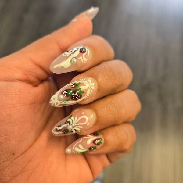 3d Flower Hand Painted Nail/ Custom Press on Nails/ Hand Made Press on ...