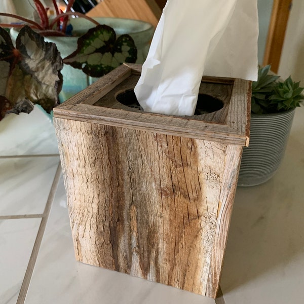 Farmhouse Reclaimed Wood Tissue Box Cover - Rustic Barn Style Wood ...