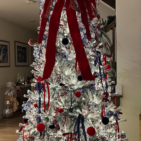 Elegant Chinoiserie Christmas Tree Topper Large 9-12 Foot Tree, Blue ...