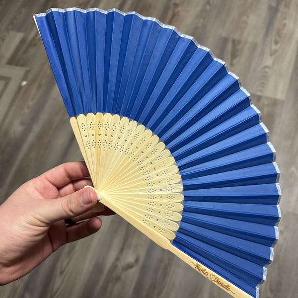Light Blue Laser Engraved Silk Hand Fans,personalized Bamboo Silk Fans ...