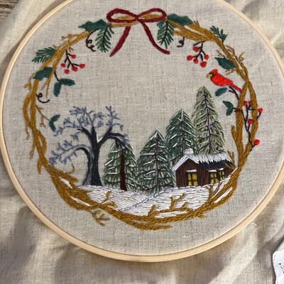 8 Rustic Cabin Embroidery Kit Cabin in the Woods Winter - Etsy