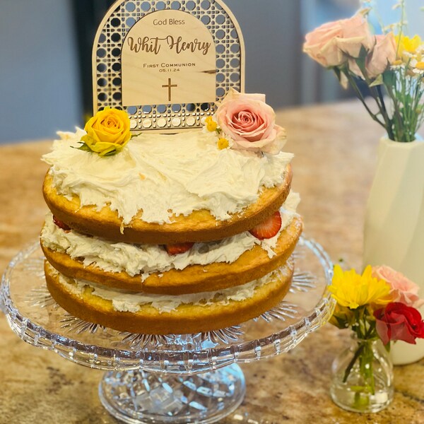 Rattan Cake Topper | Personalized Baptism Cake Topper | First Communion ...