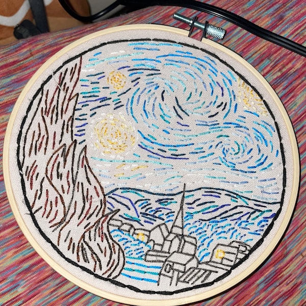 The Starry Night Embroidery Pattern, Van Gogh Embroidery Design ...