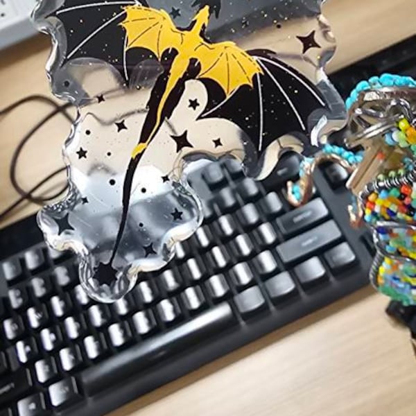 Black and Gold Glitter Dragons Fourth Wing Inspired Acrylic Keychain ...